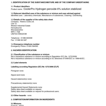 Safety Data Sheets | H2O Direct Europe - Water Filtration Experts